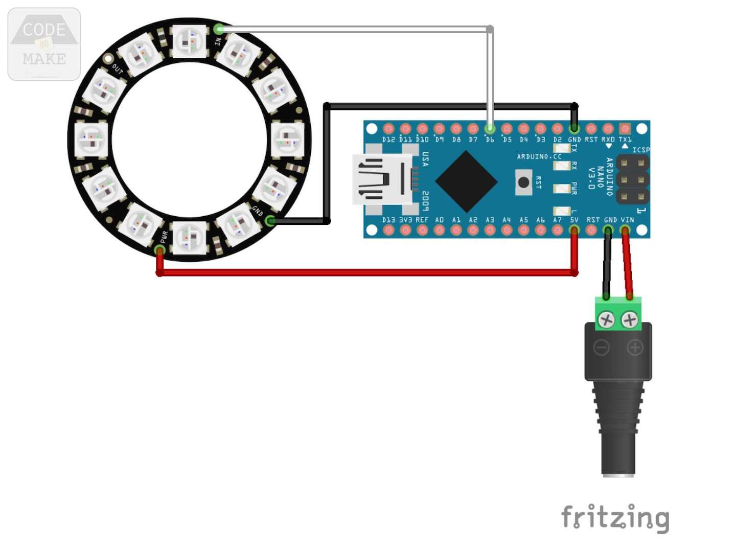 Arduino Nano NeoPixel Ring Base - Code and Make